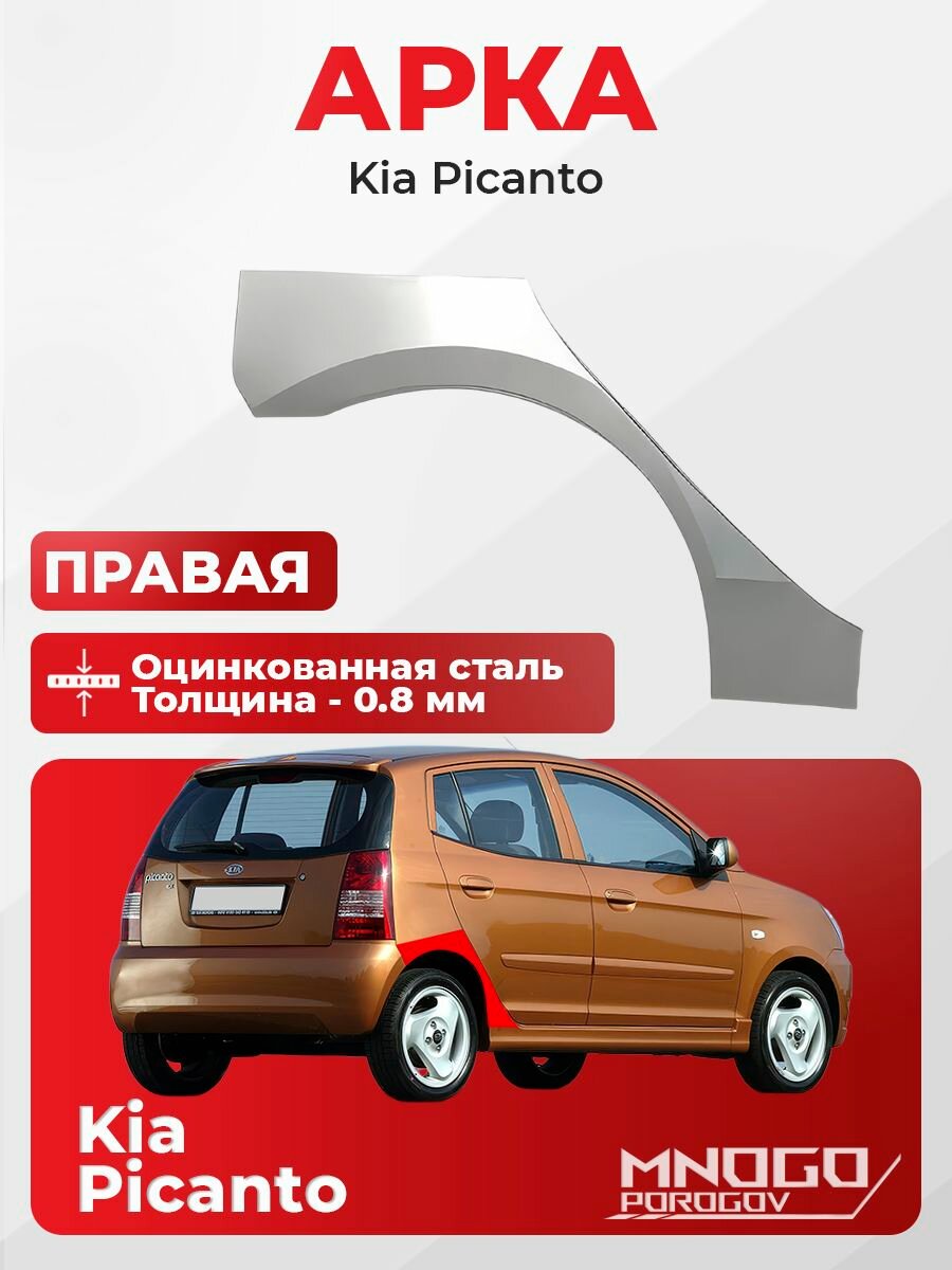Задняя правая арка на Kia Picanto 1 хетчбэк 5 дверей 2004-2011 оцинкованная сталь, толщина 0,8 мм (Киа Пиканто 1), . кузовной ремонт.
