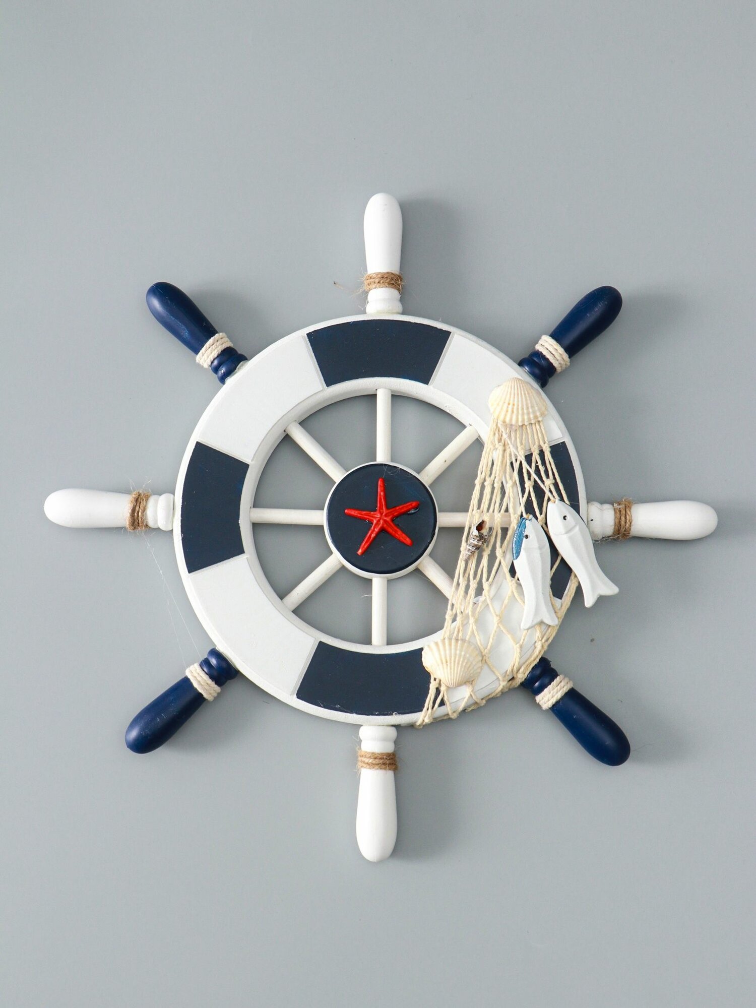 Декор интерьерный "Штурвал" на стену, бело-синий, 33х33х2 см