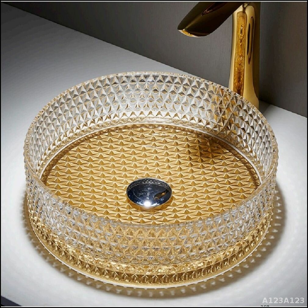 Эксклюзивная круглая раковина 36 см из хрусталя для ванной комнаты без аксессуаров