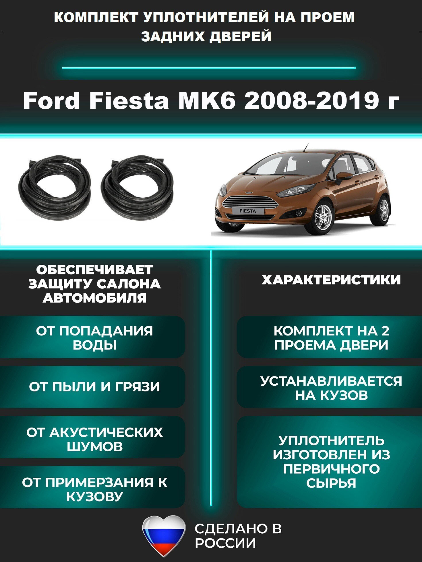 Комплект уплотнителей проема задних дверей Ford Fiesta MK6 2008-2019 г. / уплотнитель для Форд Фиеста МК6
