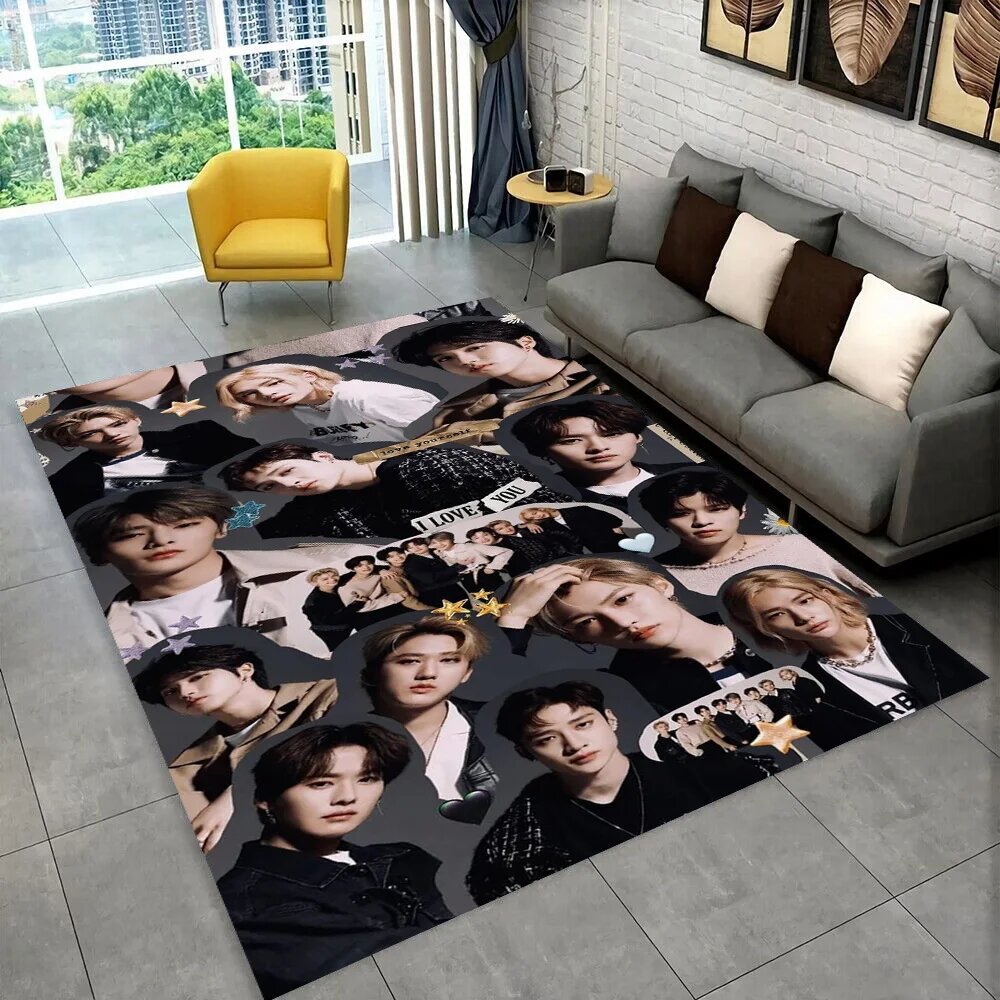 3D Print Stray Kids Kpop Star Gift Carpet Rug for Bedroom Living Room Home Sofa Decoration, child Game Large Decor Floor Mat