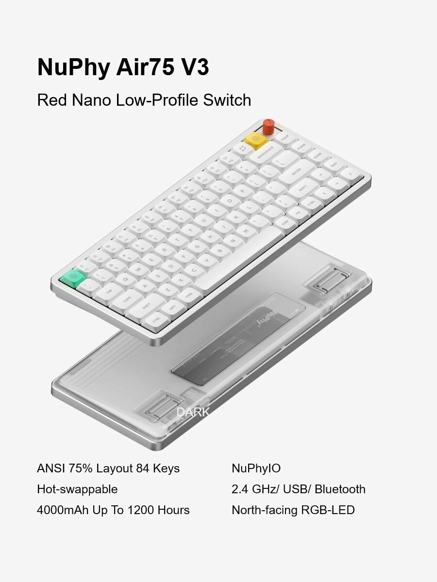 NuPhy Клавиатура беспроводная Air75 V3, Red nano, Английская раскладка, белый, хаки