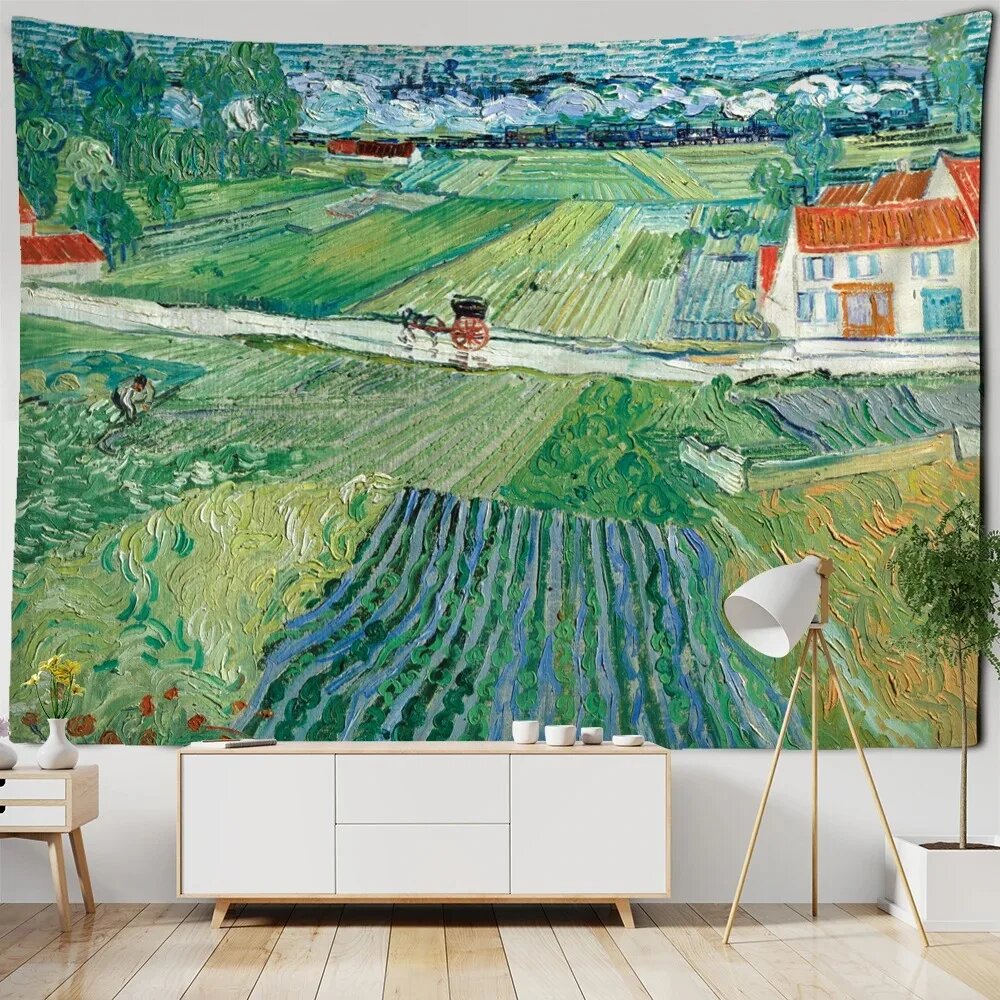 Гобелен "Пейзаж с полем" 200x150см, зеленый