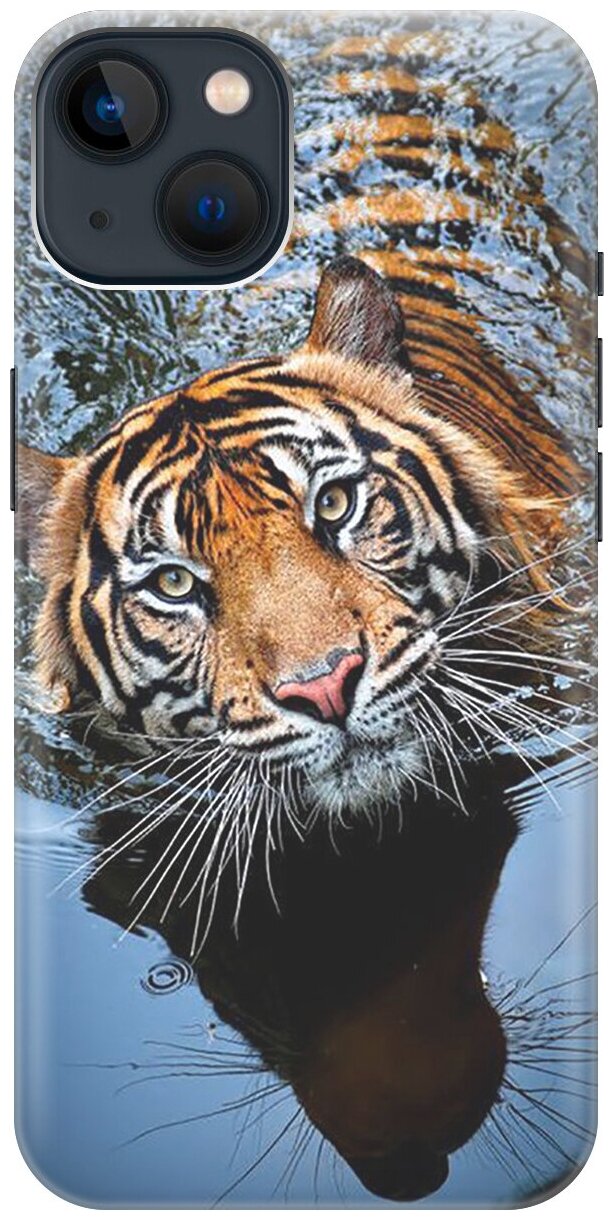 Силиконовый чехол на Apple iPhone 13 Mini / Эпл Айфон 13 мини с рисунком "Тигр купается"