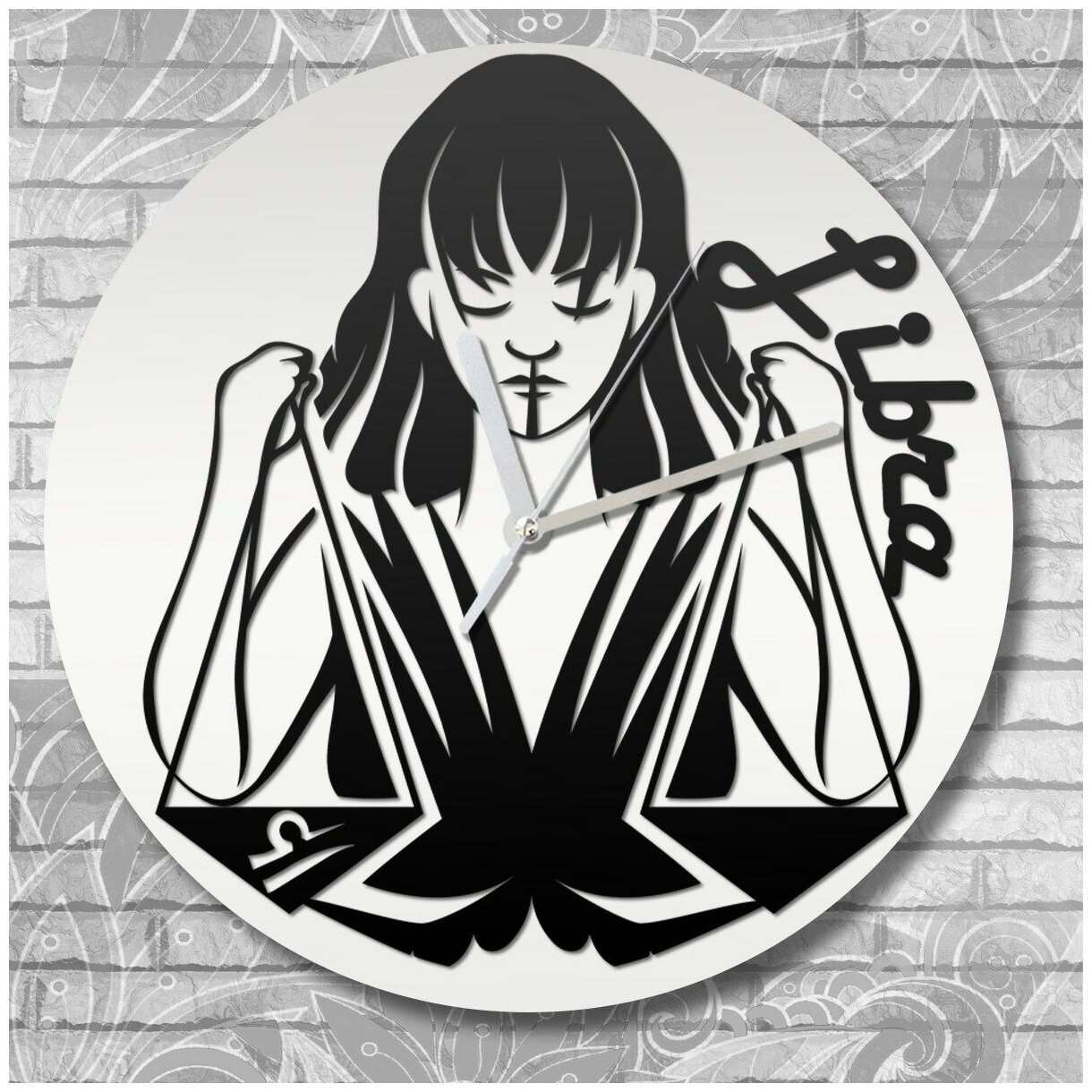 Настенные часы деревянные бесшумные гороскоп (весы) - 336