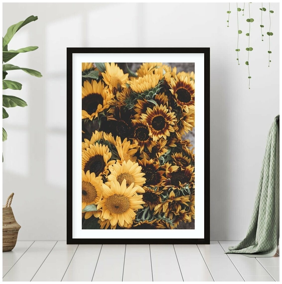 Постер "Подсолнухи" 40x50 в черной рамке на стену для интерьера
