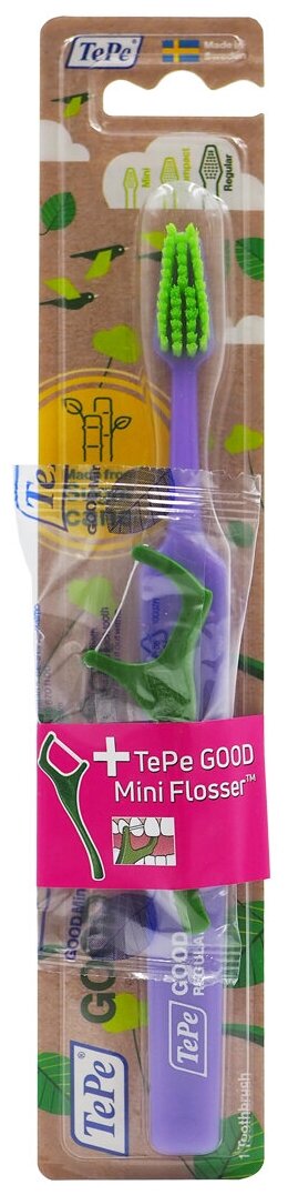 Зубная щетка мягкая TePe GOOD Regular Soft + Минифлоссер в подарок, Швеция