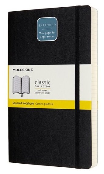 Блокнот Moleskine CLASSIC SOFT EXPENDED QP618EXP Large 130х210мм 400стр. нелинованный мягкая обложка черный