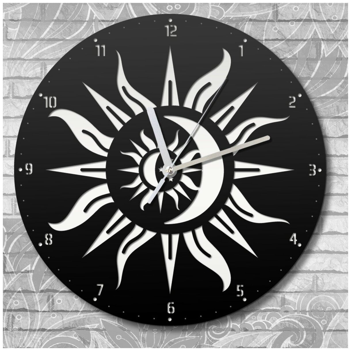 Настенные часы деревянные бесшумные солнце месяц звезды ночь - 587