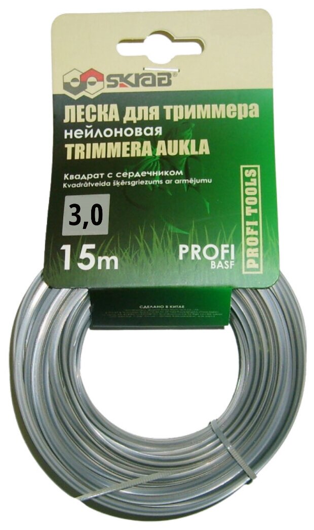 Леска для триммера 3.0 мм*15 м квадрат С сердечником профи