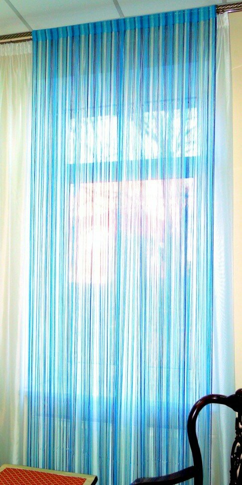 Веревочный тюль(кисея) Эстейдж Т96-Н3-03, ш. 110 см, в.300 см, цвет бел/голубой/синий