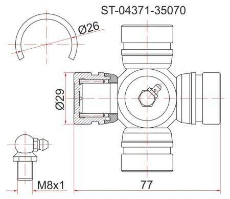 Крестовина кардана RR TY LCR UZJ100, SURF #185, DYNA 150/200 LY1##/21#, BU2## (RR), ST0437135070 Sat ST-04371-35070