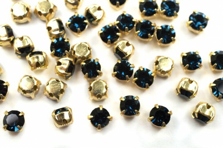 Шатоны Preciosa Maxima 4мм в оправе, цвет montana DF/gold, 63-107, 10шт