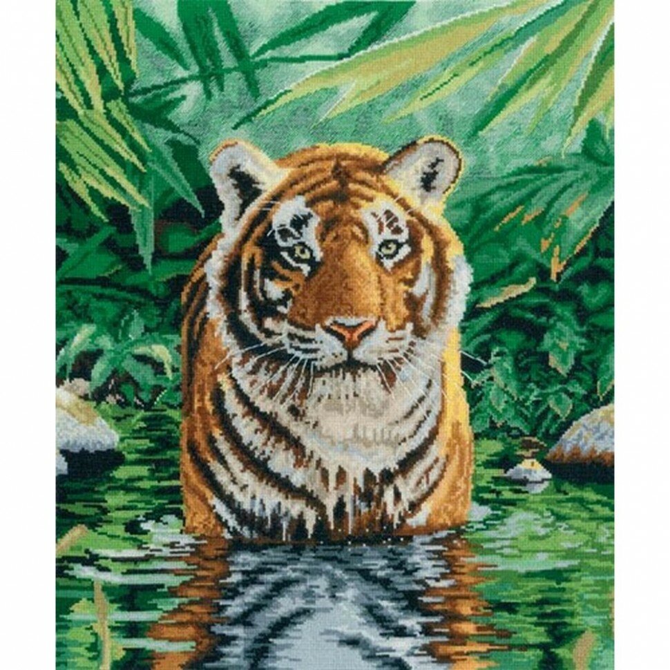 Набор для вышивания DMC #BK1151 Tiger Pool (Бассейн с тигром), Счетный крест, 35.5 х 43 см