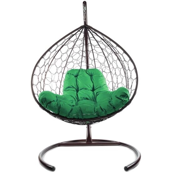 Подвесное кресло кокон M-group XL с ротангом коричневое+зеленая подушка