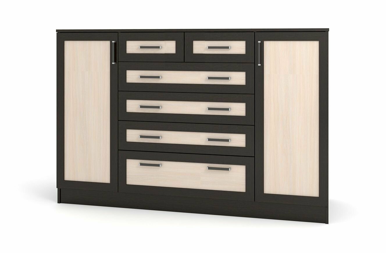 Комод К-13 160х50х108 6 ящиков и 2 дверцы, венге цаво, дуб млечный, рамка квадро