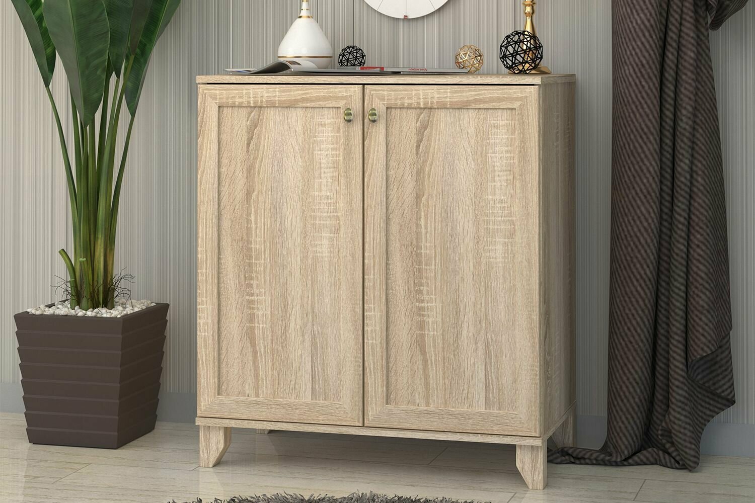 Комод Ренди 13М 80х40х90 дуб сонома, рамка квадро МДФ, ножка №3