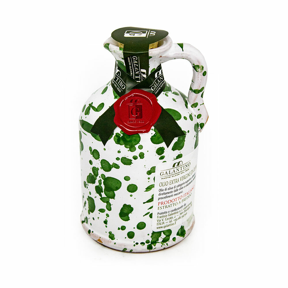 Масло оливковое первого холодного отжима FRUTTATO MEDIO, GALANTINO, 0,1 л (керамический кувшин FANTASIA VERDE зеленый)