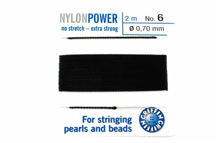 Нить для жемчуга и бисера Griffin с иглой, диаметр 0,7мм, длина 2м, цвет черный, 1030-133, 1шт