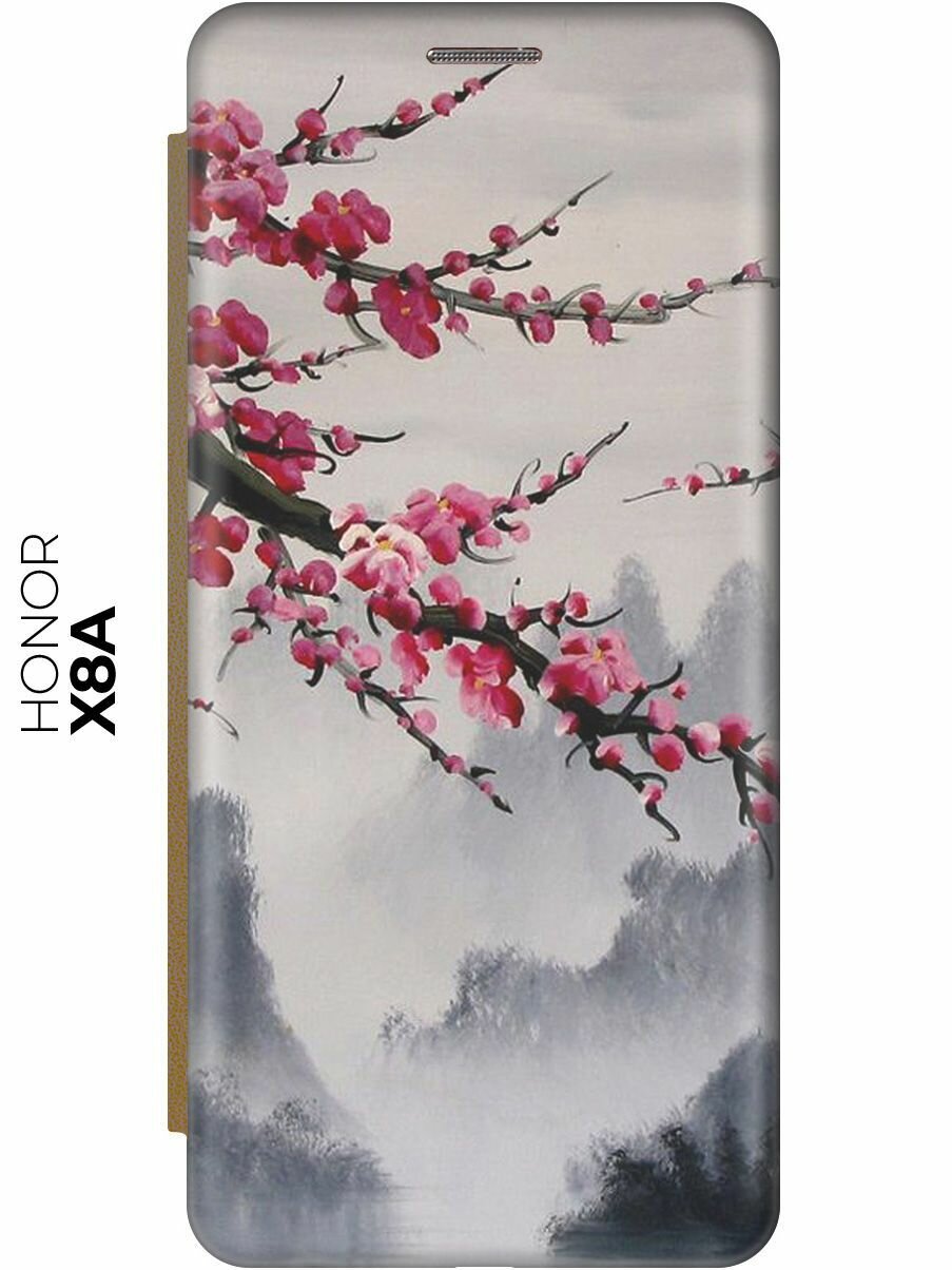 Чехол-книжка Сакура на Honor X8a / Хонор Х8А золотой