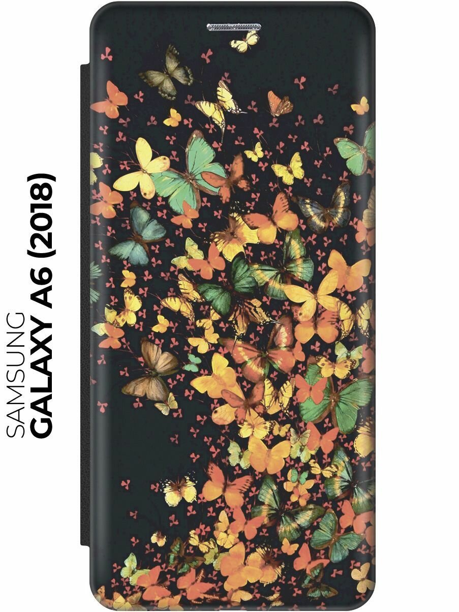 Чехол-книжка Взрыв бабочек на Samsung Galaxy A6 (2018) / Самсунг А6 2018 черный