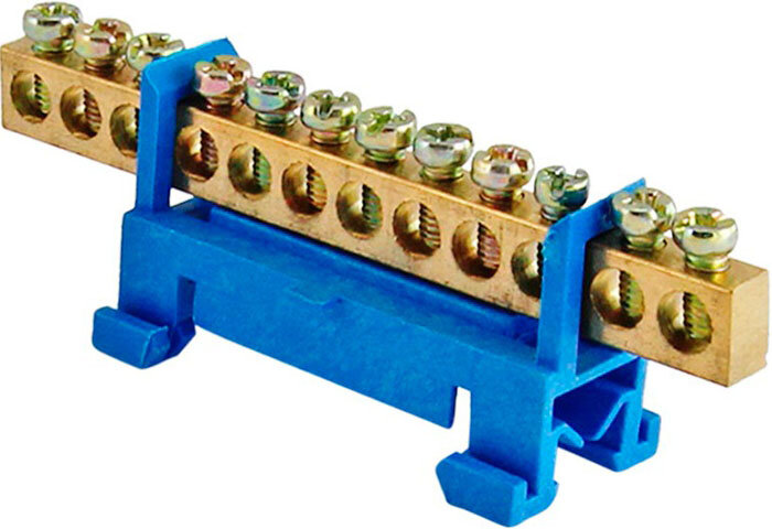 ТДМ Электрик шина "N" нулевая с изолятором на DIN-рейку 100А, 6х9 мм (12 отв.) стойка малая
