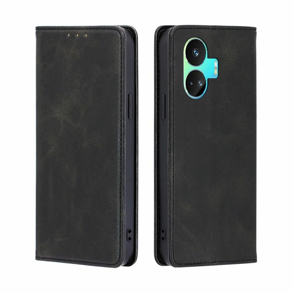 Чехол-книжка MyPads для Realme GT Neo5 SE / Реалми GT Нео 5 SE, Телячья кожа, закрывающаяся на магнит, черный