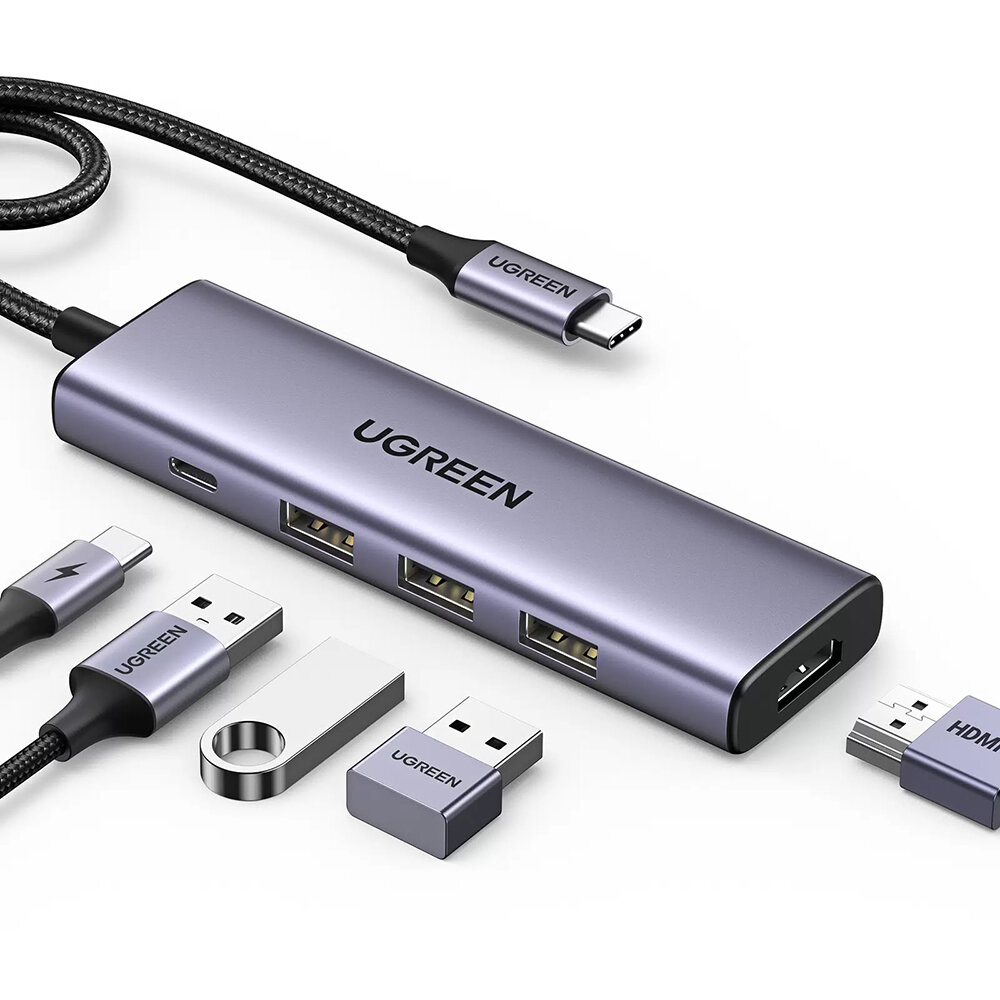 Мульти Хаб Ugreen CM511 USB Type-C to HDMI / 3 x USB 3.0 / USB-Type-C (PD) серый (15597)
