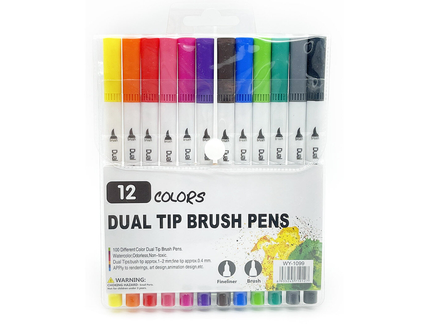 Маркеры для скетчинга акварельные двухсторонние Dual Tip Brush Marker, 12 цветов