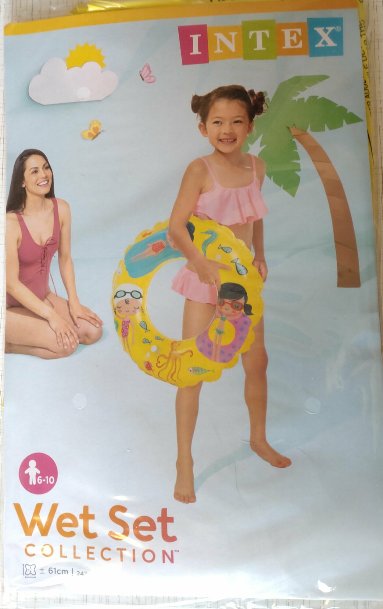 Детский надувной круг для плавания Lively 61 см, Intex 59242. Новинка 2024 Девочки на пляже.