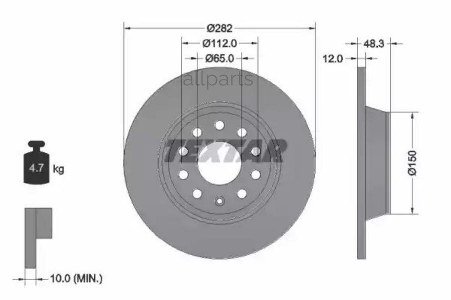 TEXTAR 92140803 Диск торм. зад. AUDI A3/VW GOLF V, JETTA, PASSAT, TOURAN 03=> PRO