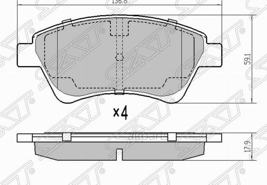 SAT ST-7701209444 Колодки тормозные (Спереди) Renault Kangoo 97-07 / Grand Scenic 04-09