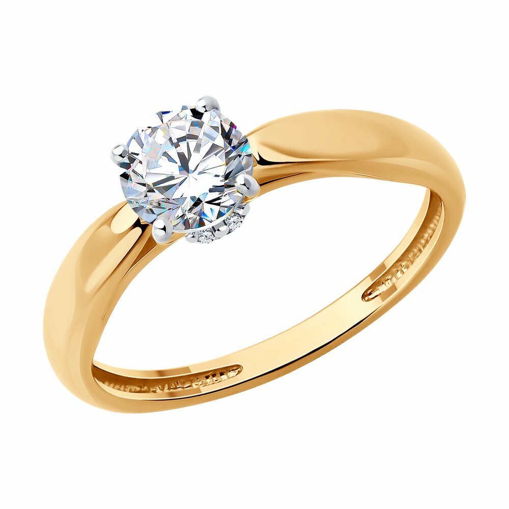 Кольцо, серебро, 925 проба, золочение, фианит