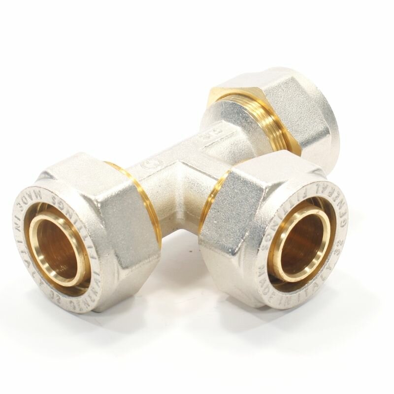 Тройник 32-32-32, General Fittings 5300, 10, обжим-обжим, латунь (никель)