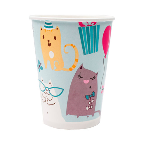 Патибум бумажные стаканы 200 мл, 6 шт, дизайн Кошки экологичные одноразовые стаканы
