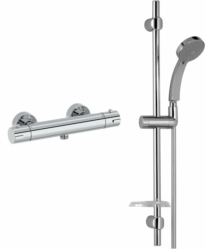 Термостат для душа Jacob Delafon Brive E24334-CP + E12907-CP с душевым гарнитуром, хром