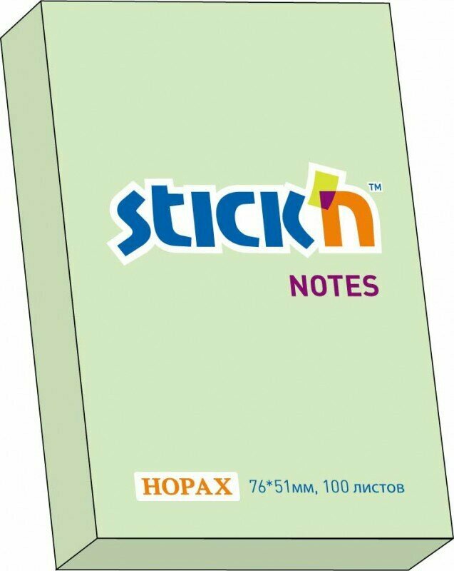 Самоклеящийся блок 76х51мм, 100л, зеленый, STICK`N, HOPAX (в упаковке 3 блока)