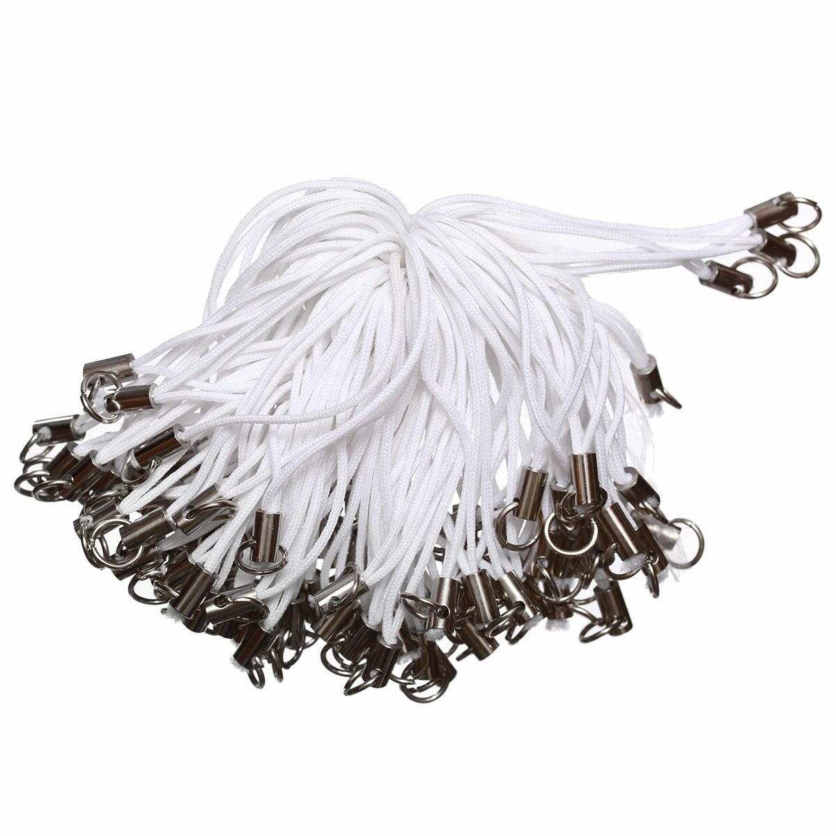 Основа для подвески на телефон, 55мм, белый шнур, базовый материал - сталь, стальное колечко, около 100 шт.