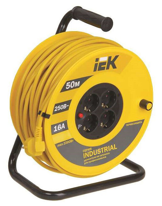 Удлинитель силовой IEK Industrial, 50м, розеток 4шт, ток 16A (wkp15-16-04-50)