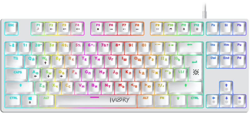 Клавиатура Defender Ivory GK-579 RU, 87кн,1.5м, крас. свитчи, RGB механическая