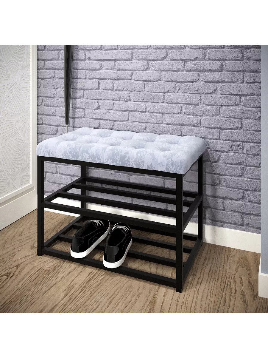 Обувница лофт loft КМК, велюр, черная, серая, металлическая, 2 полки