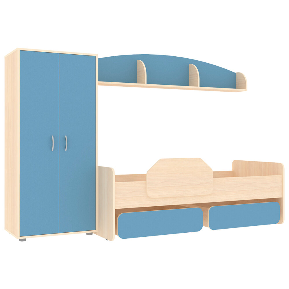 Детская стенка Л №23 Дуб Молочный Светло Синий/Голубой