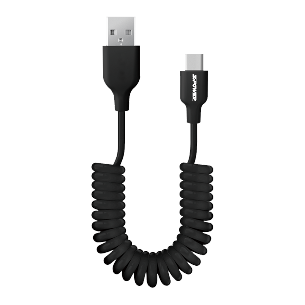 Спиральный USB кабель Type-A Type-C, 3 A быстрая зарядка, 1 м, передача данных 480 Мбит/с, черный, ZIPOWER PM6736