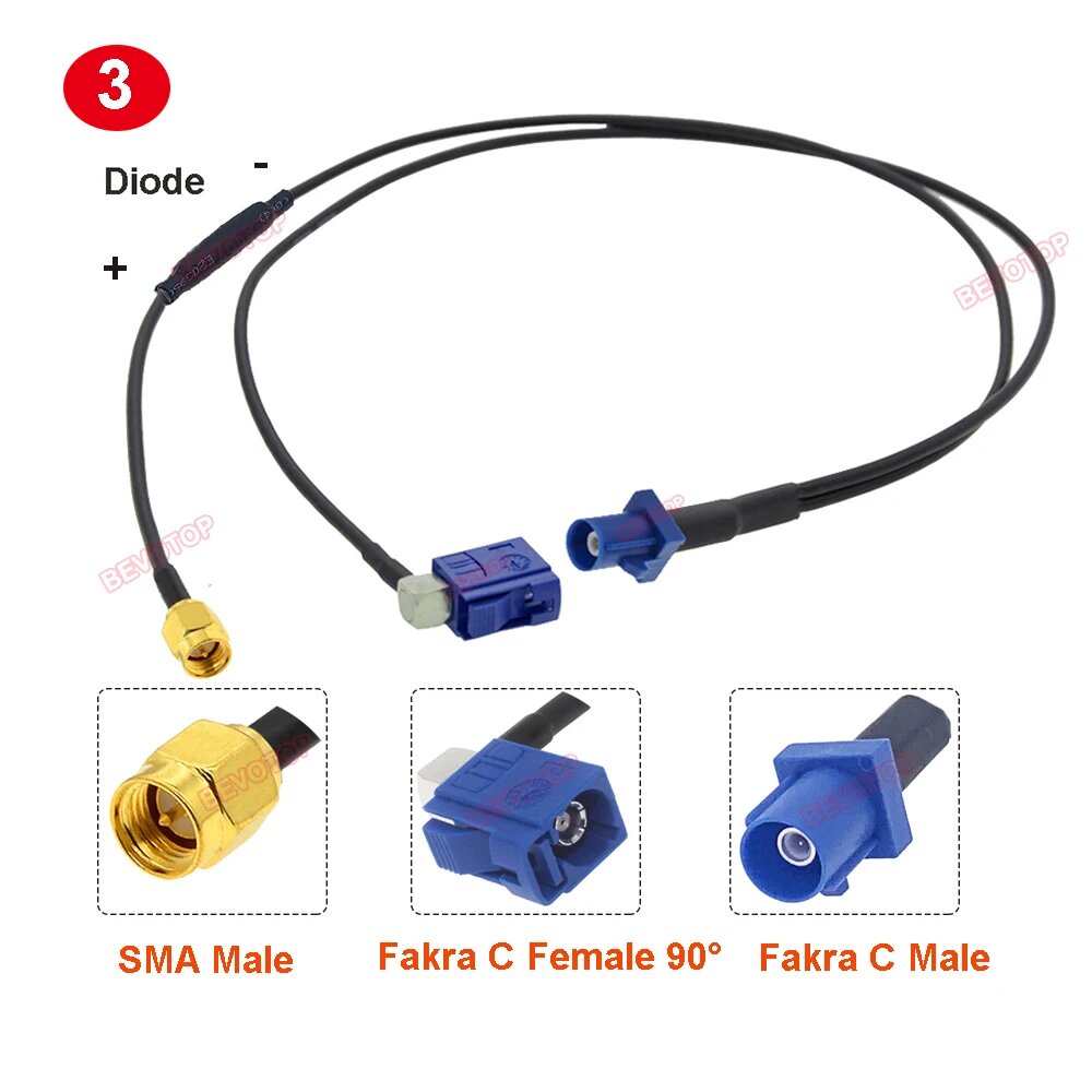 BEVOTOP Кабель-разветвитель Fakra C RG174 30см/50см/1м/1,5м/2м/3м/4м/5м 1M, C M to C F90 SMA M