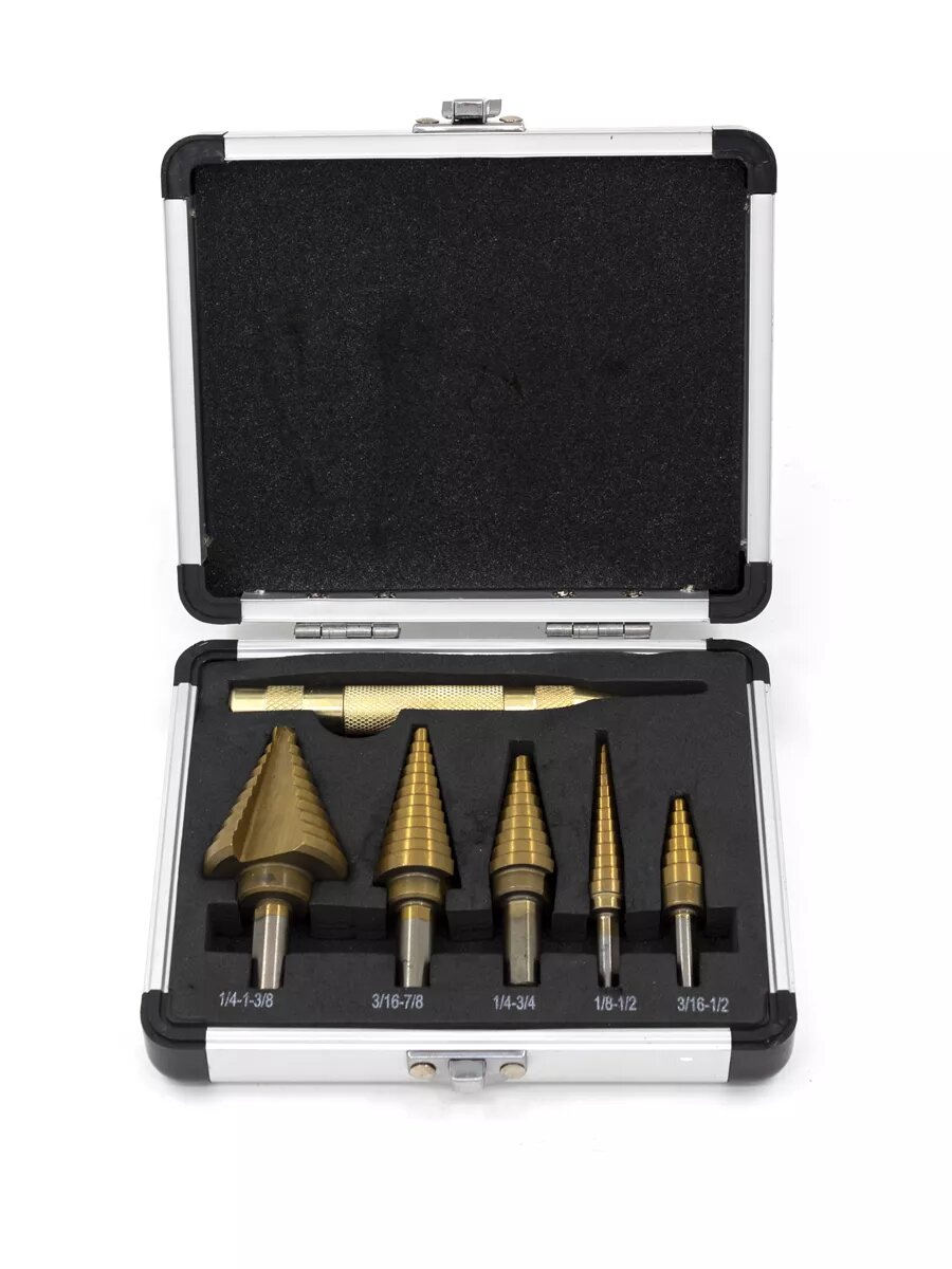 Набор ступенчатых сверл NEW EPOCH, для металла, HSS, с кернером, в кейсе