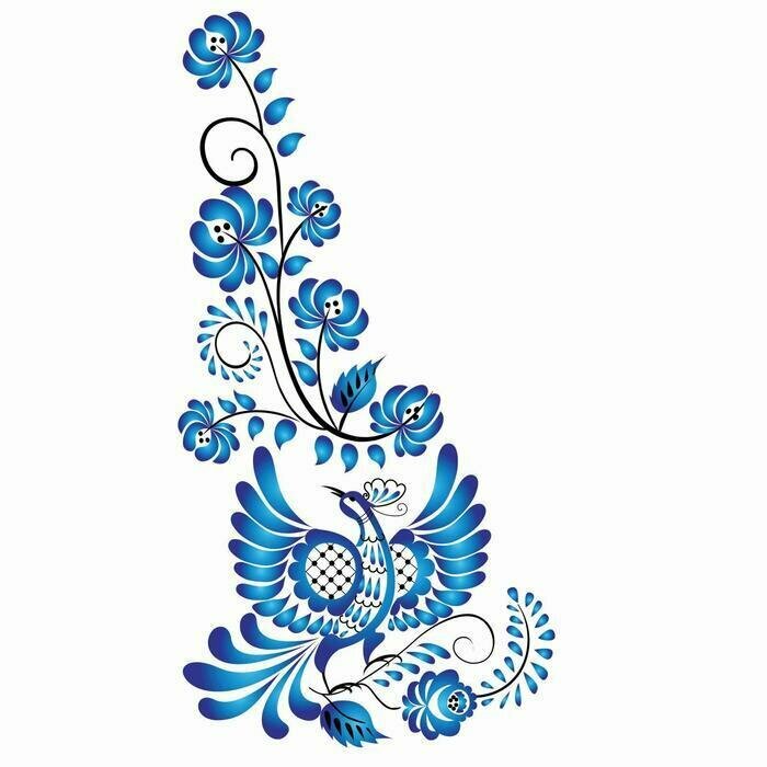 Термонаклейка уголок "Гжель птица", справа 20*35 см, набор 10 штук