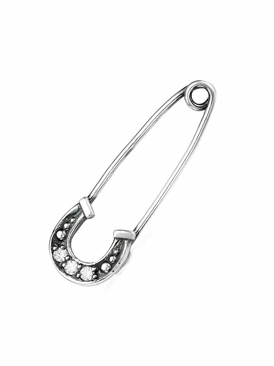 Брошь, серебро, 925 проба, оксидирование, фианит