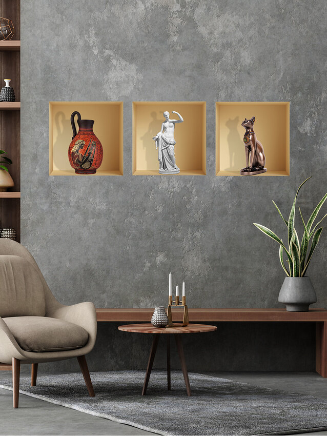 Наклейка интерьерная на стену, ванну и холодильник "Ниши Артефакты цивилизации", 34х34 см самоклеющаяся