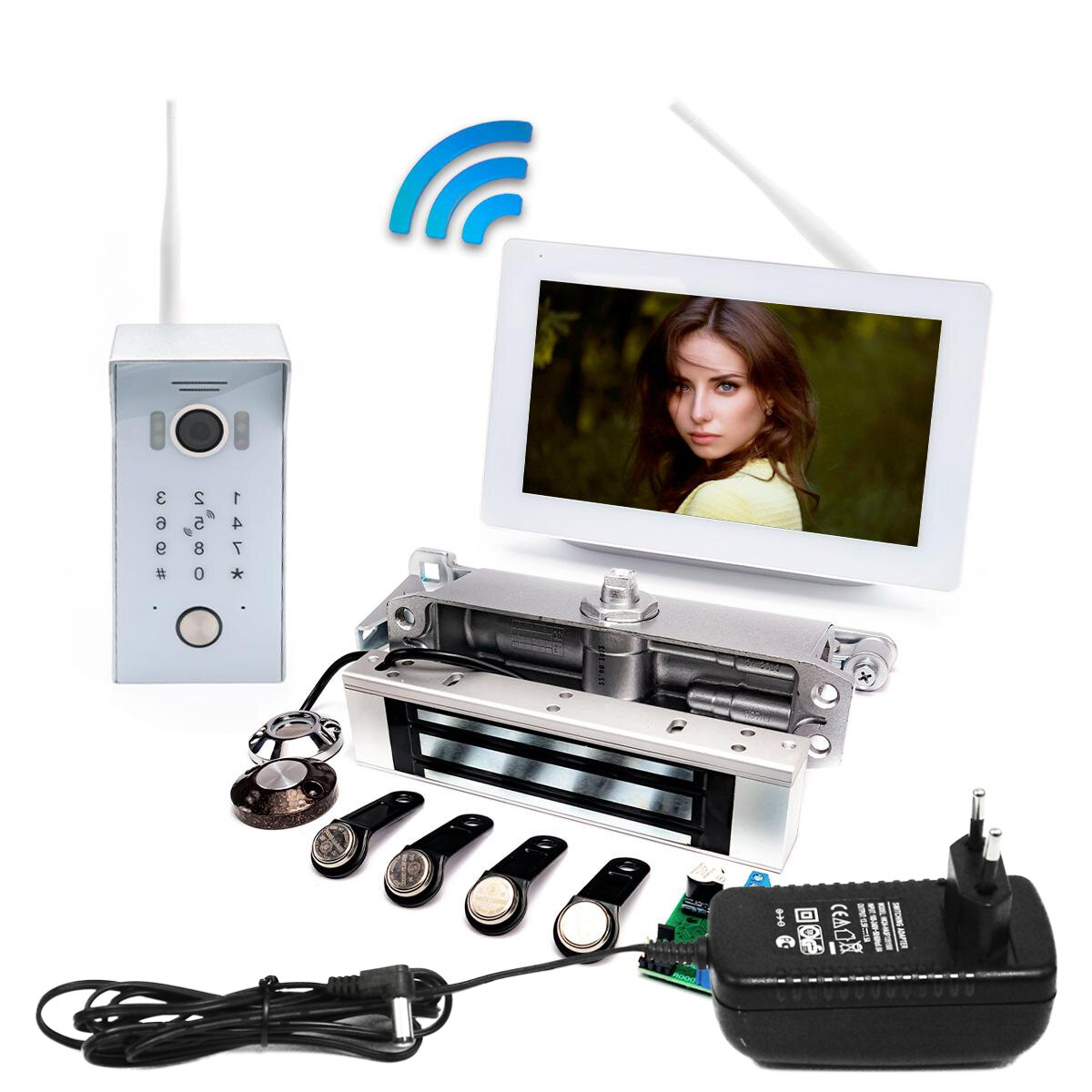 Цветной Wi-Fi HD домофон TUYA + электромагнитный замок PL-400G - Sky-Net 700-Tuya (1+0+400G)-2.4G (E2103EU) и беспроводная вызывная панель с кодовым