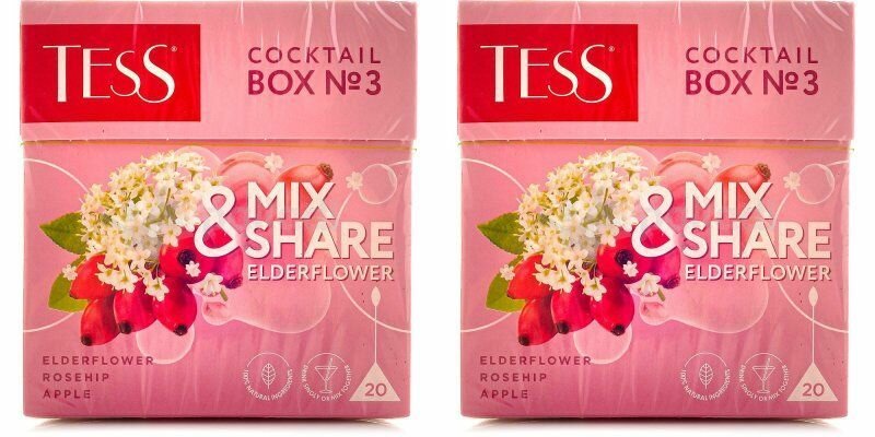 Tess Чай травяной в пирамидках Коктейль Бокс №3 Бузина, 20 пирамидок по 1,5 г, 2 шт